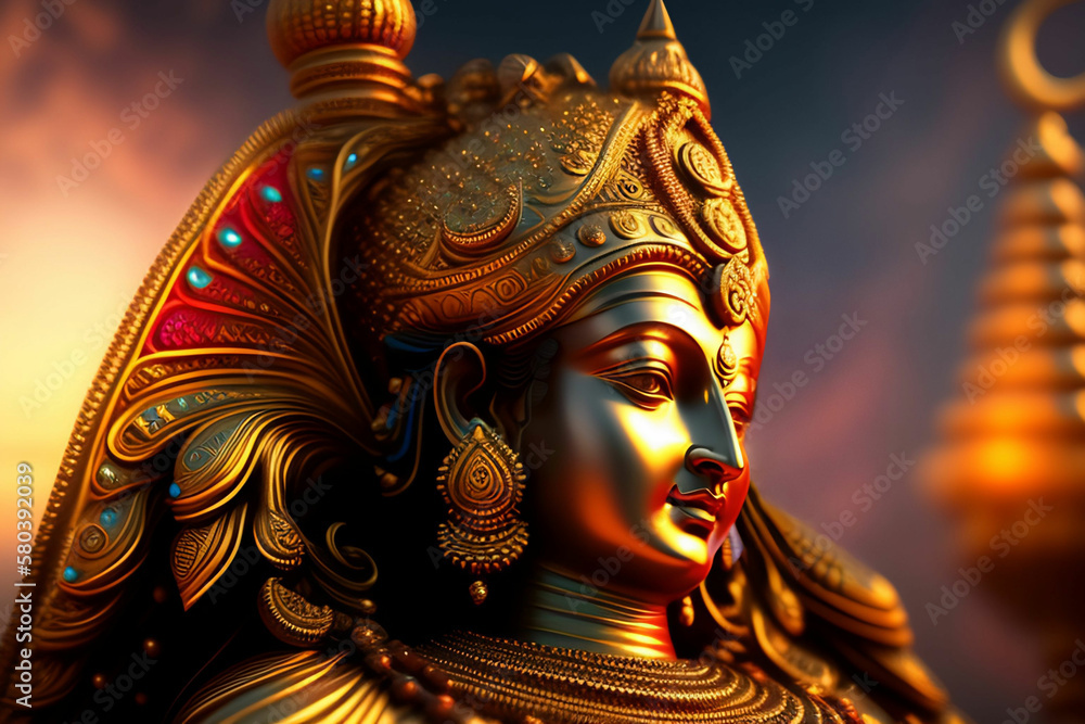 hindu god shiva buddha statue in golden crown golden Statue of Lord ...
