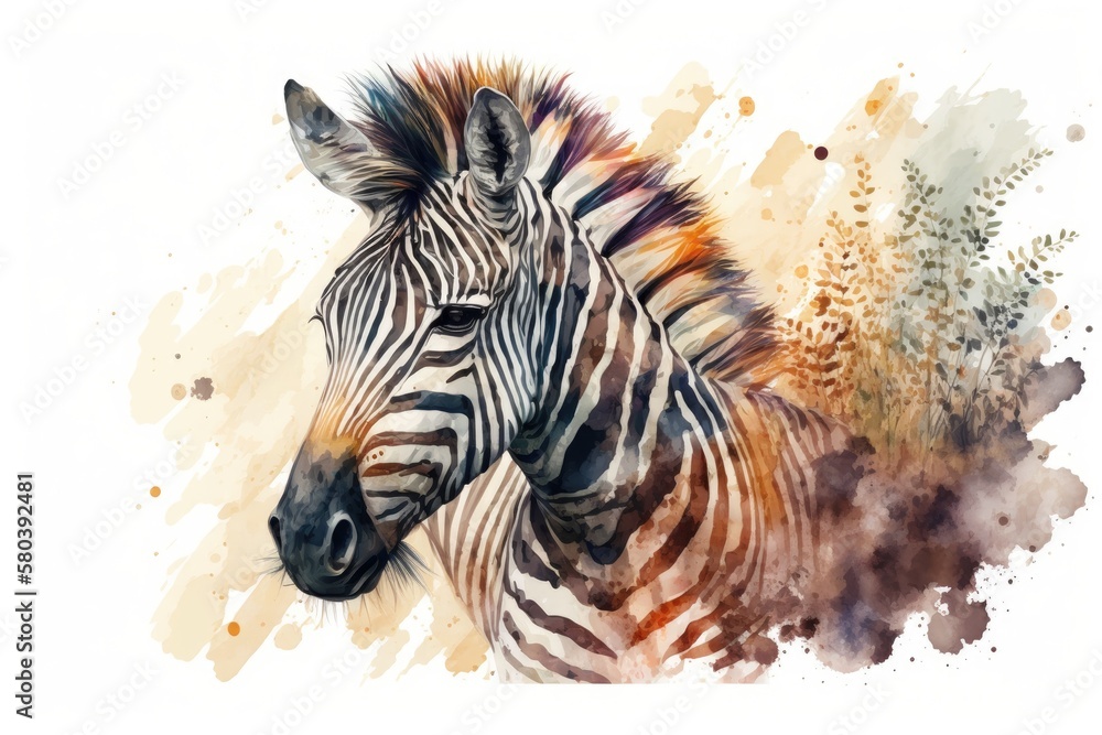 Africa watercolor savanna zebra animal. African Safari cute animals portrait character. Ideal ...