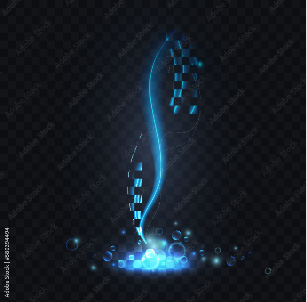 Blue neon luminous wave shapes with magic glow vector illustration ...