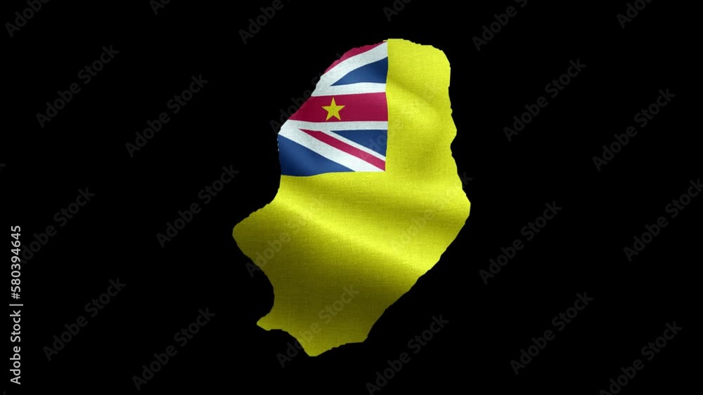 4K waving national flag of Niue on the map. Loop alpha channel seamless ...