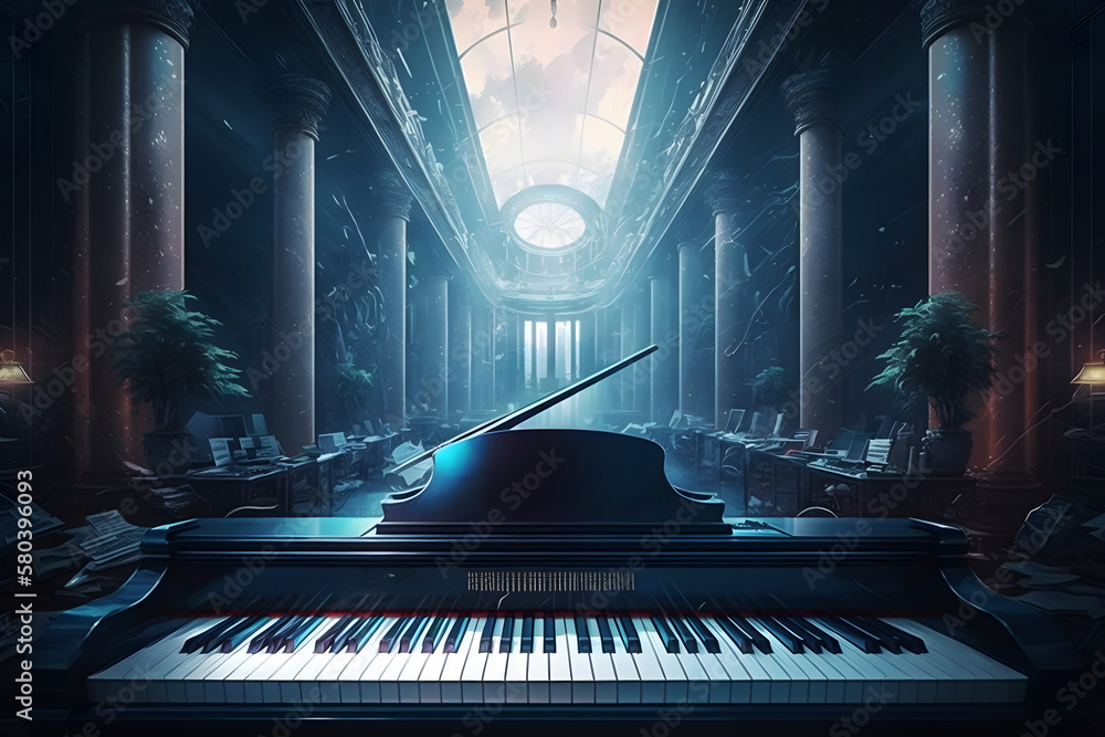 AI Generative, Classic Music Concept with Piano, classic dark interior ...