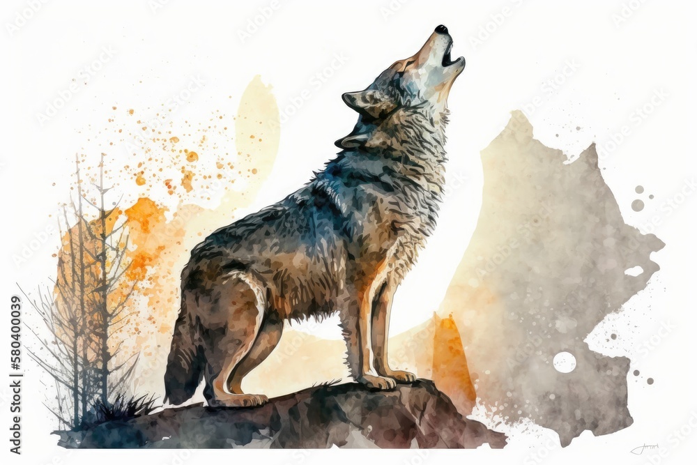 Watercolor Wolf Howling