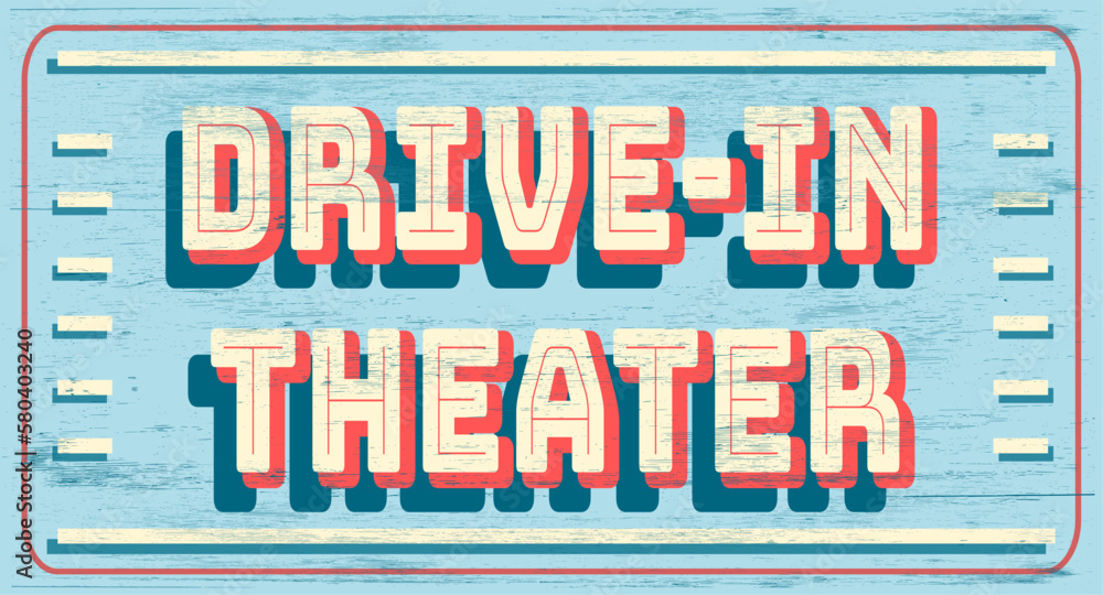 Vintage drive-in theater sign on wood grain Stock Vector | Adobe Stock