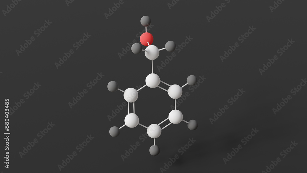 benzyl alcohol molecule, molecular structure, aromatic alcohol, ball ...