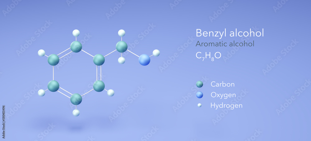 benzyl alcohol molecule, molecular structures, aromatic alcohol, 3d ...