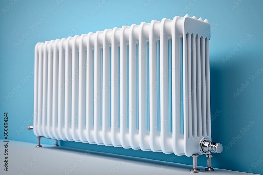 White Radiator with Solid Light Blue Background - AI Generated Stock ...