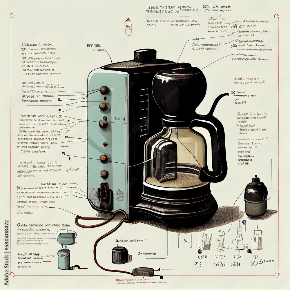 Generative AI diagram of a vintage coffee maker Stock Illustration ...