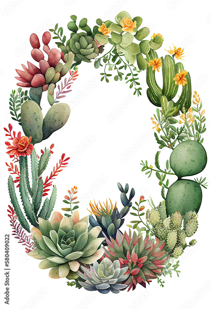 Succulent wreath frame surround illustration design, gardening print ...