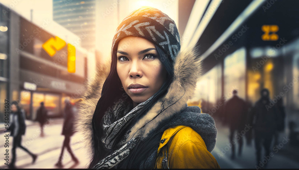 portrait of an inuit woman in an urban setting. ai generated Stock ...