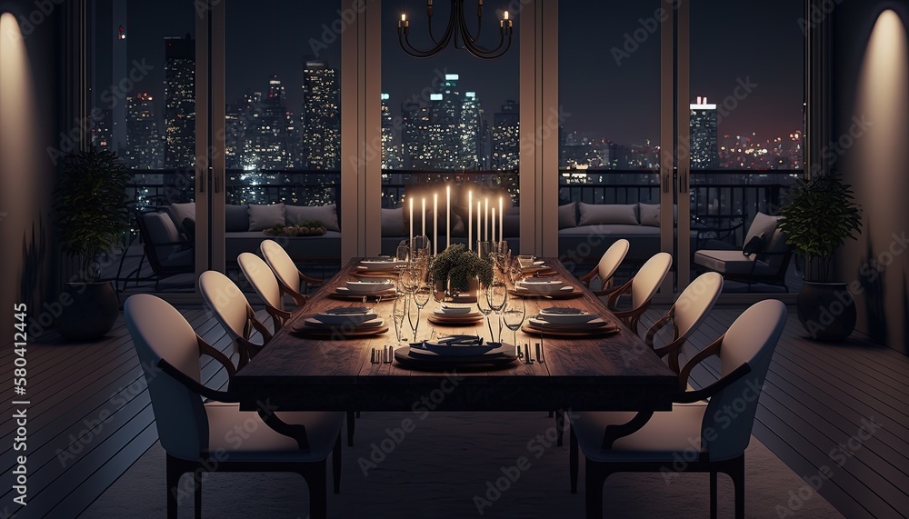 An elegant dining room setup with a grand table and sophisticated ...