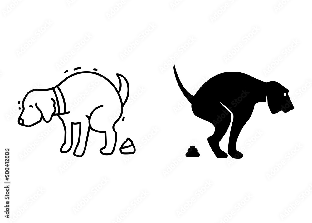 Vector of dog and excrement. alert sign. no dog pooping symbol ...