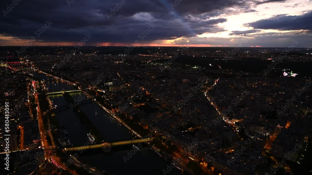 Paris city view from Eiffel Tower and river Seine with sunrise in Paris ...