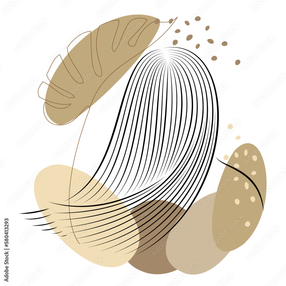 Straight beautiful hair of a girl and leaves of a plant. The lady is ...