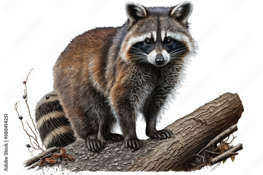 Realistic drawing of a raccoon (Procyon), illustration for an animal ...