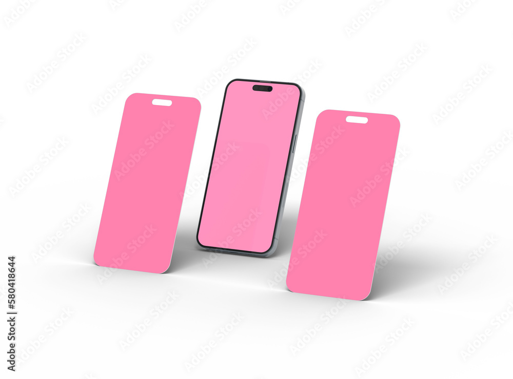 Render of smartphone and some separated screens floating on transparent ...