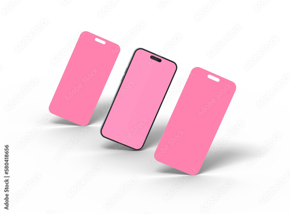 Render of smartphone and some separated screens floating on transparent ...