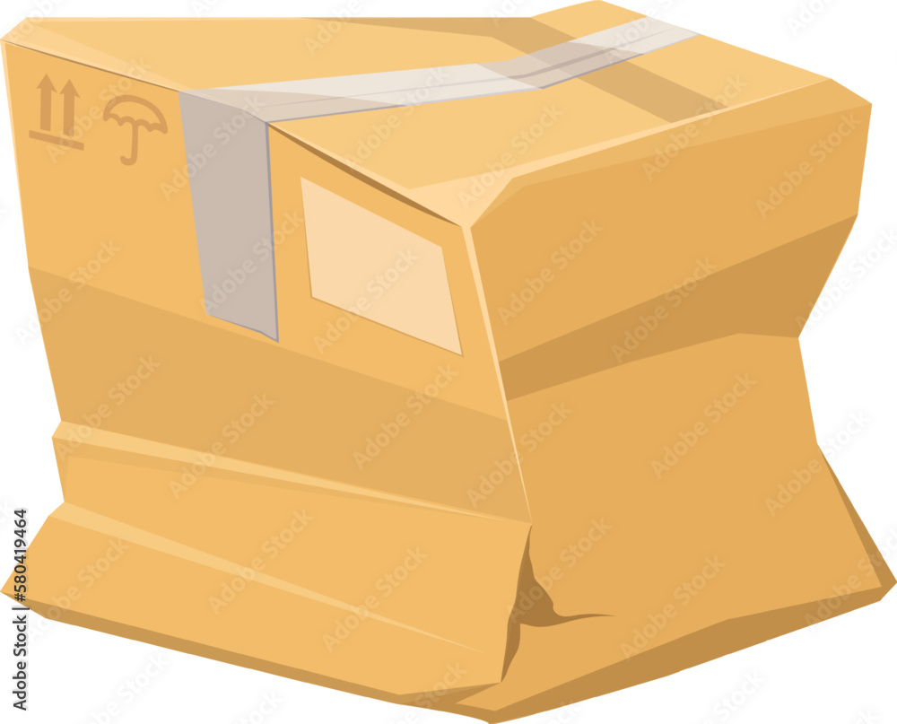 Crumpled wrinkled box vector illustration. Damaged cardboard package ...