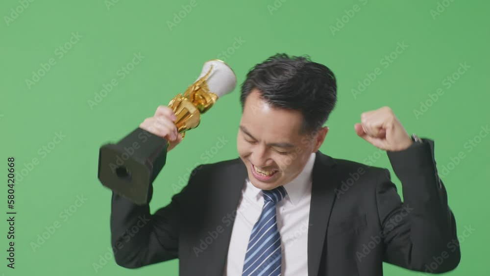Close Up Of Asian Business Man In A Suit And Tie With A Gold Medal ...