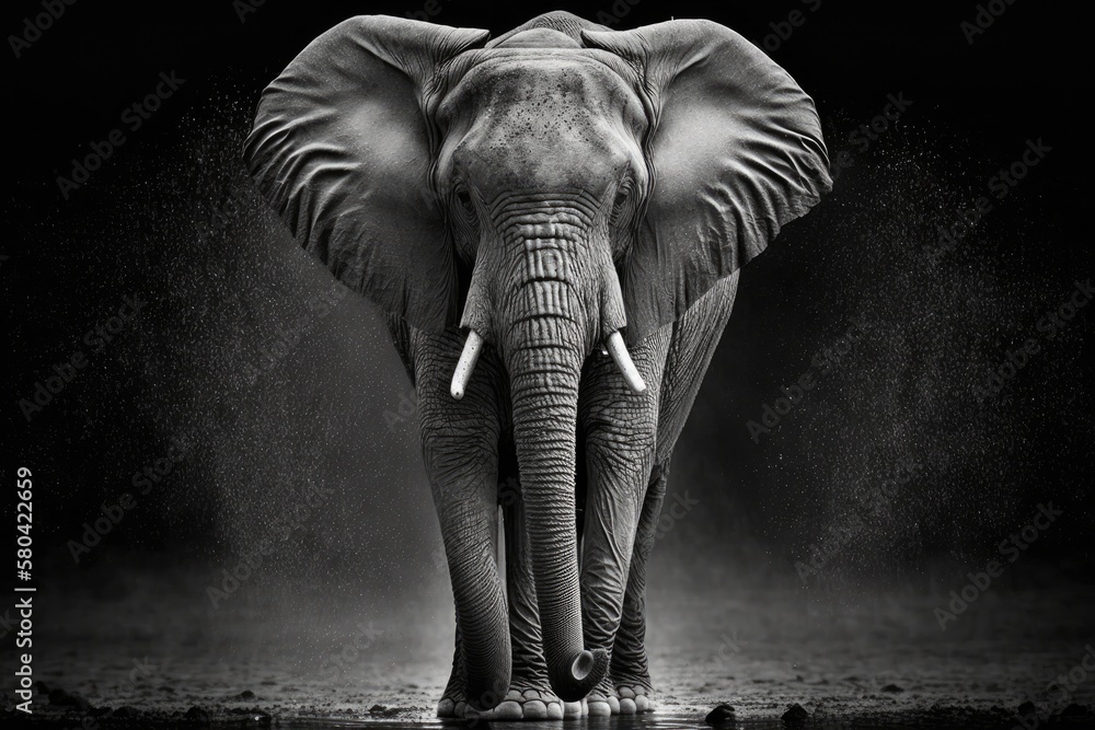 powerful black and white picture of an elephant. Generative AI Stock ...