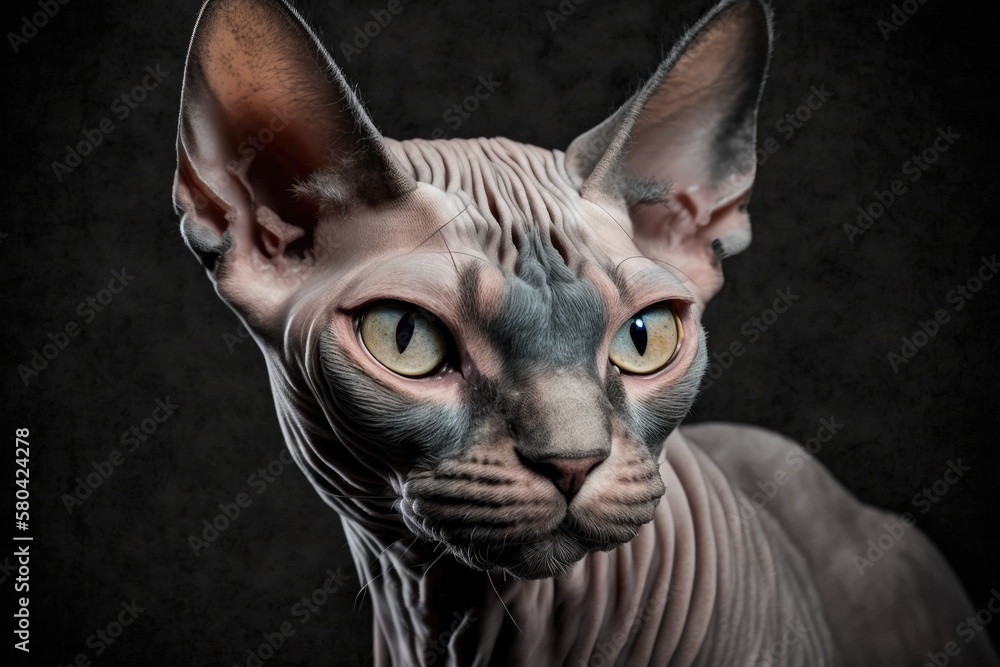Portrait of a Canadian Sphynx cat, which is bald. Background wallpaper ...