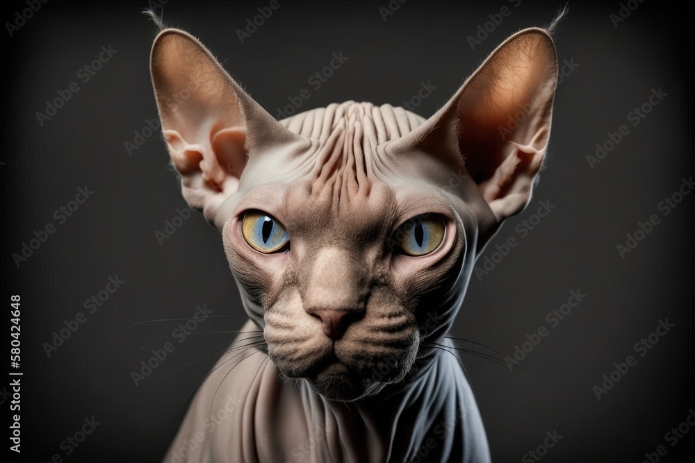 Portrait of a Canadian Sphynx cat, which is bald. Background wallpaper ...