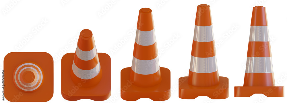 Traffic cones with 5 different angles isolated on png transparent ...