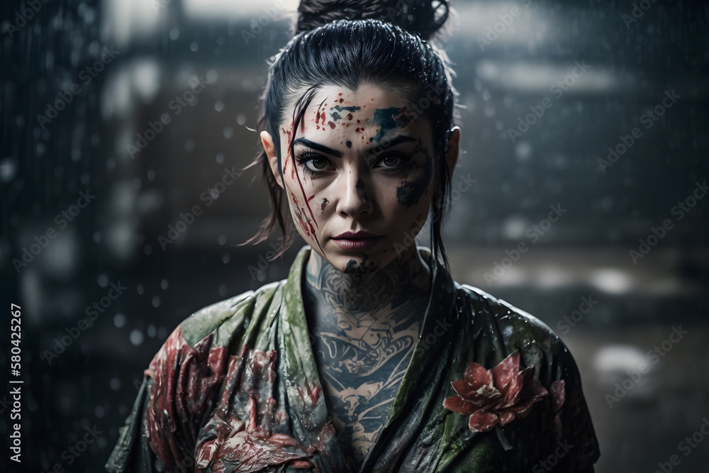 Japanese geisha with tattoo. Neural network AI generated art ilustração ...