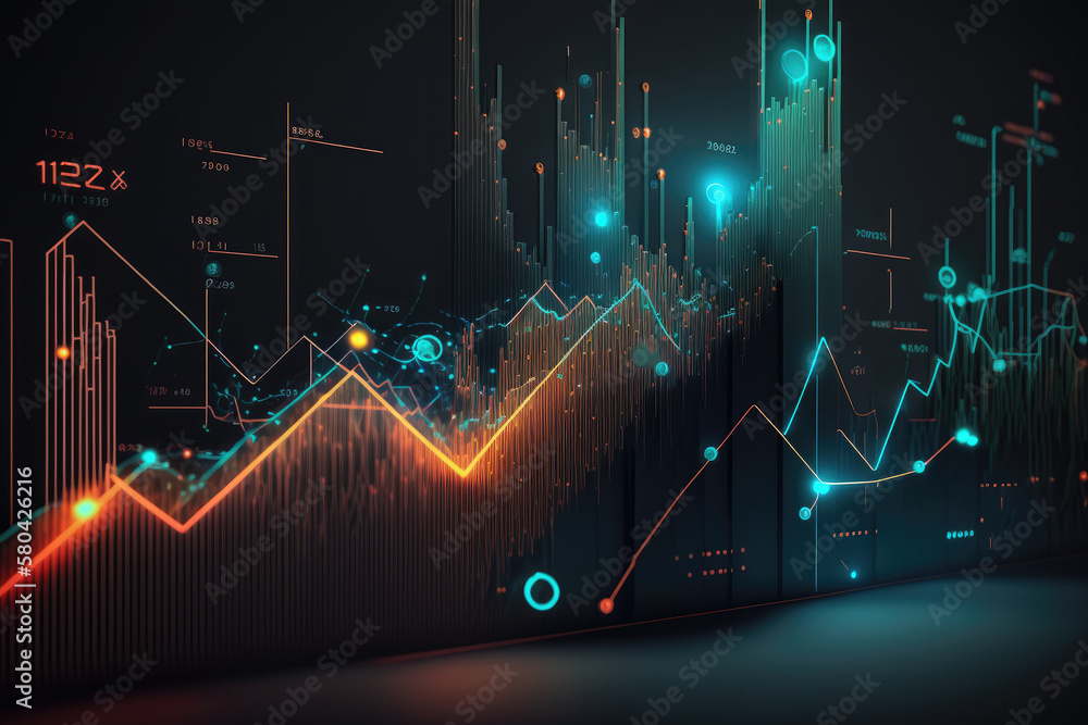 Financial digital graphs, glowing lines and diagram on digital screen ...