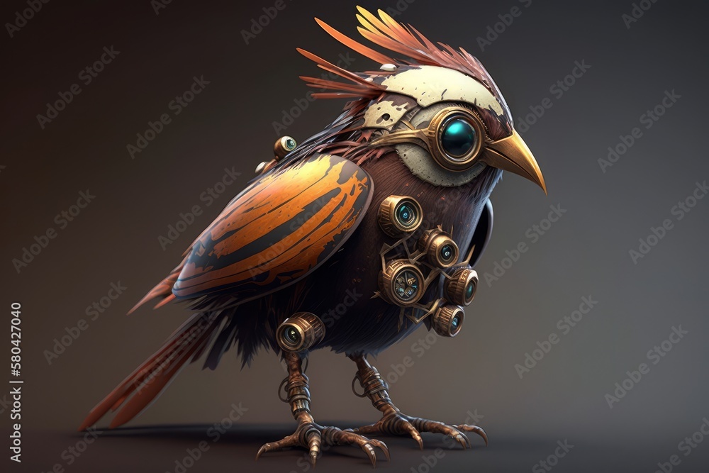 Hyper-Detailed Illustration of a Cute Cartoon Robot Bird with Wings and ...