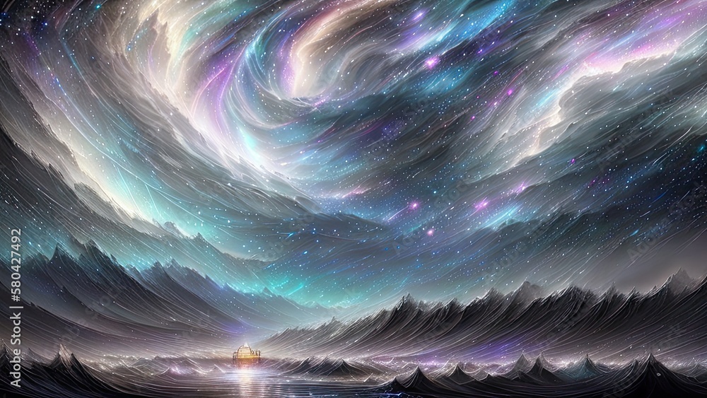 Starry Tempest, A night sky alive with swirling storms, A tempest of ...