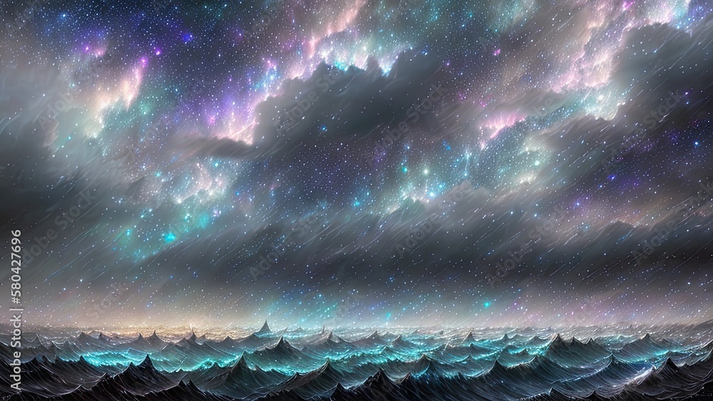 Starry Tempest, A night sky alive with swirling storms, A tempest of ...