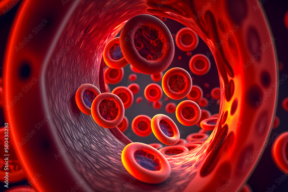 Red flow of blood cells in an vessel, vein, artery. Generative AI Stock ...