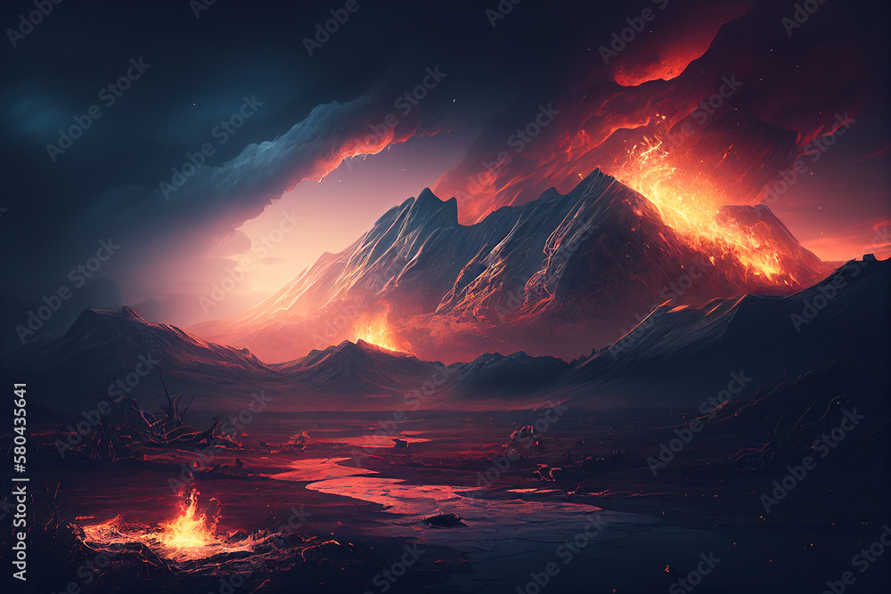 Eruption. Background. Massive volcanic eruption. Large volcano spewing ...