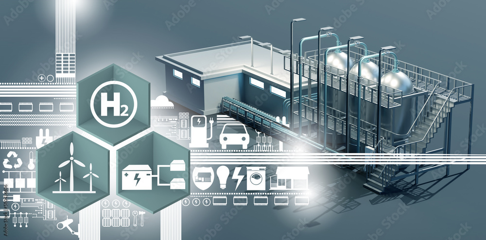 Hydrogen factory. Production plant h2 gas. Hydrogen production for ...