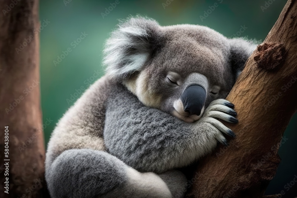 koala relaxing and sleeping on his tree, smiling sweetly. Generative AI ...