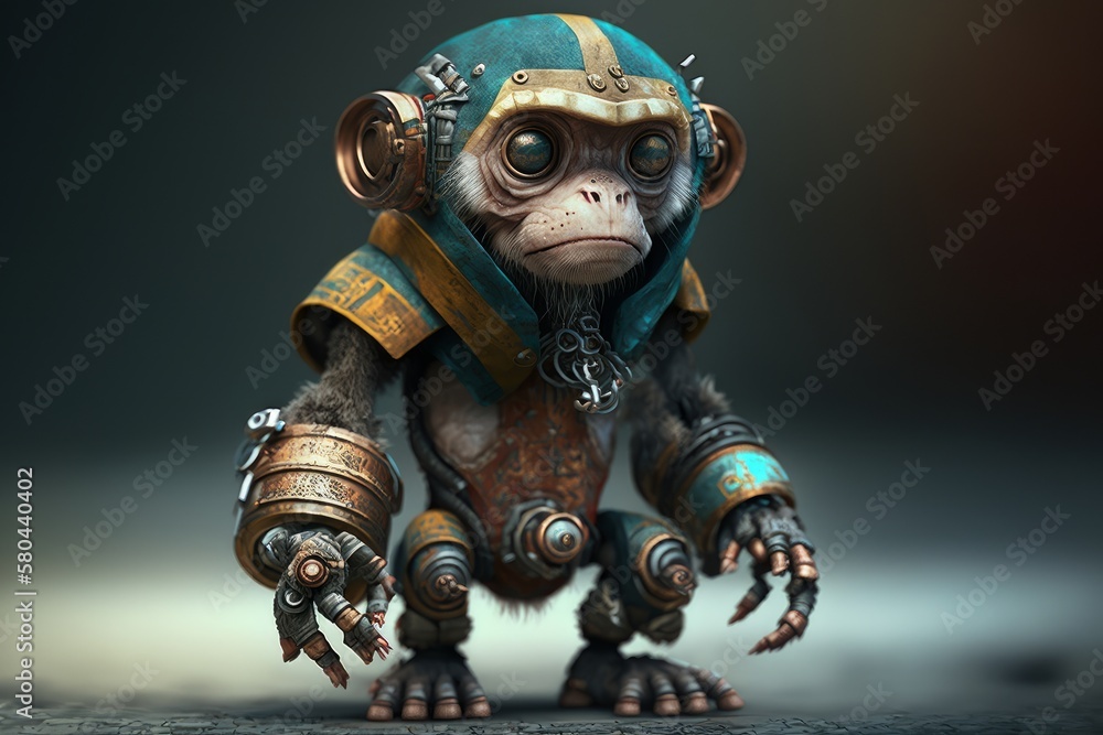 Hyper-detailed Cute Robot Monkey with Banana Sculpture, isolated on ...