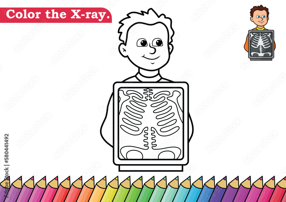 X ray coloring page. isolated coloring book. color pages for kids. X ...