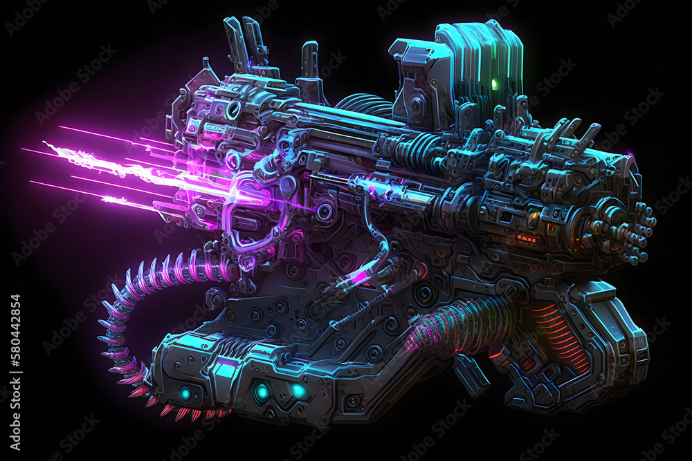 Futuristic cyber weapon, space neon gun. Neural network AI generated ...