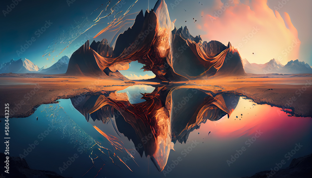 extra dimensional 3d abstract landscape design, portal concept, digital ...