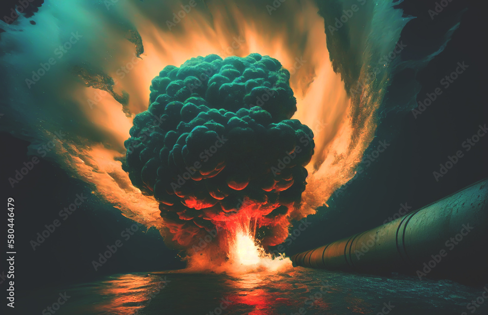 Gas Pipeline explosion in sea. Gas pipeline fire boils underwater ...