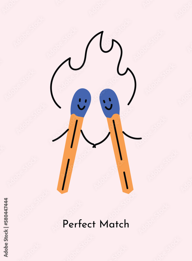 Perfect match cartoon vector illustration. Card, gift tag or print design perfect for loved ones ...