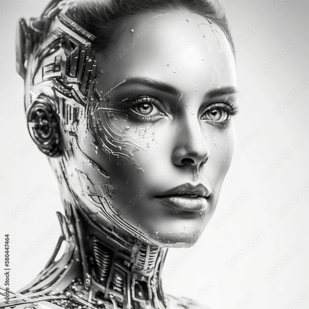 Portrait fictif de femme cyborg. Robot féminin représentant une ...