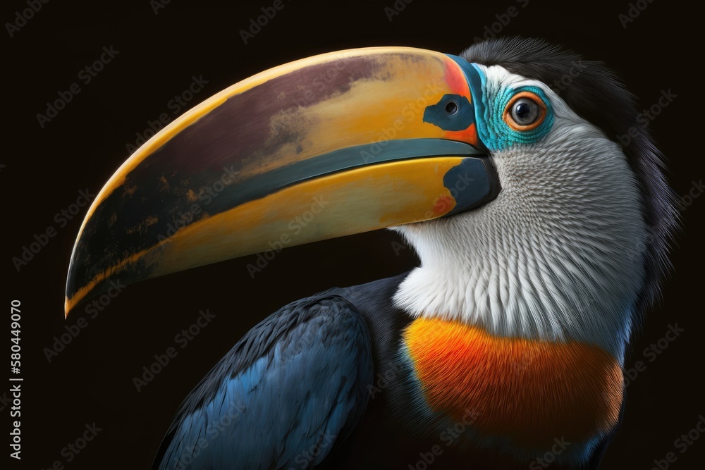 Channel billed Close up Portrait of a bird with a big beak. Toucan ...