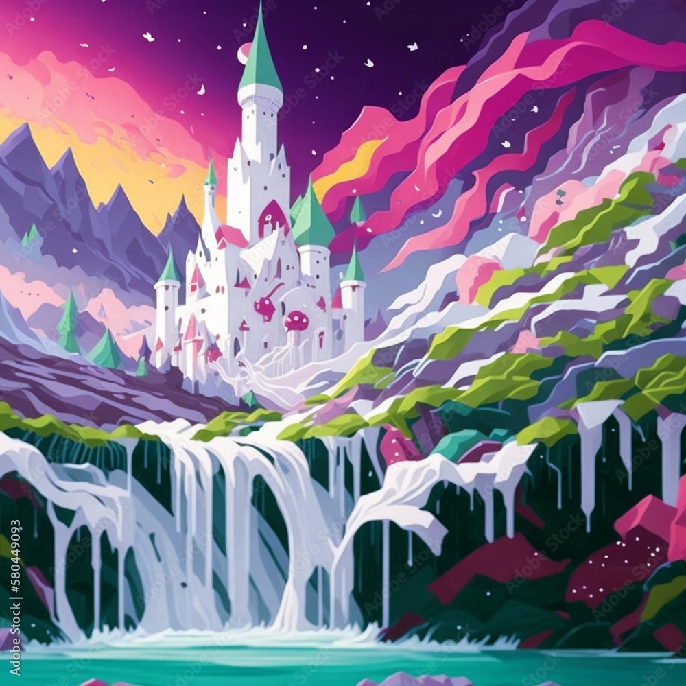 Splash art, create a print inspired by classic fairy tales like Snow ...