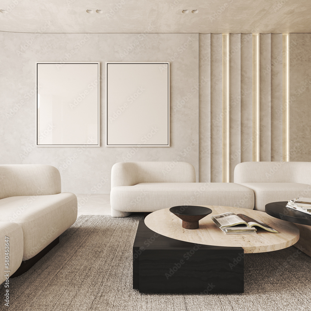 Contemporary classic light beige interior with furniture and decor ...