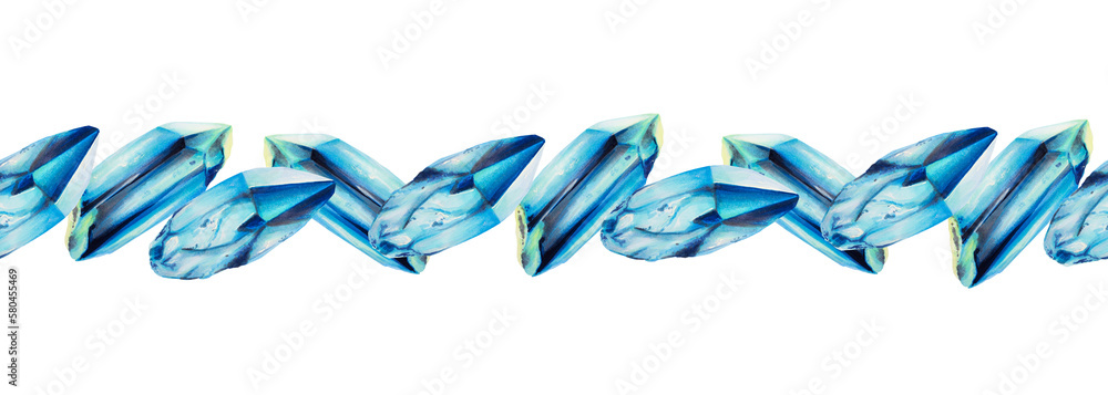 Watercolor seamless border with ice crystals. Hand painting clipart on ...