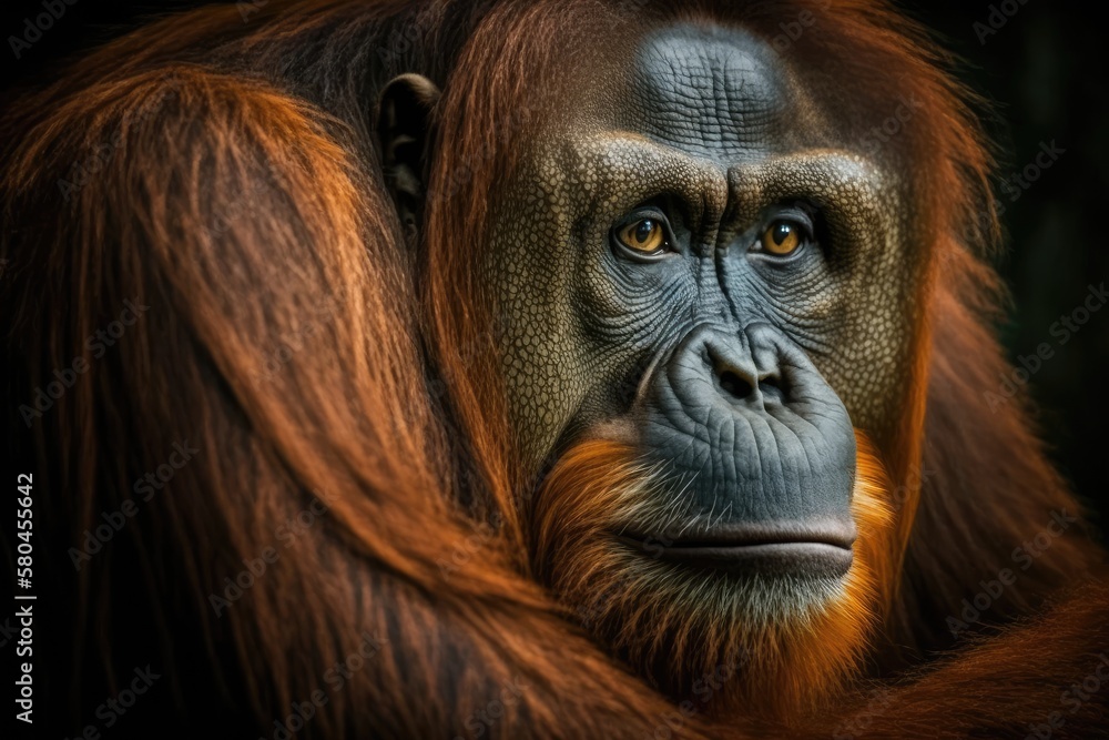 A picture of the well known and rare Sumatran orangutan. One of ...