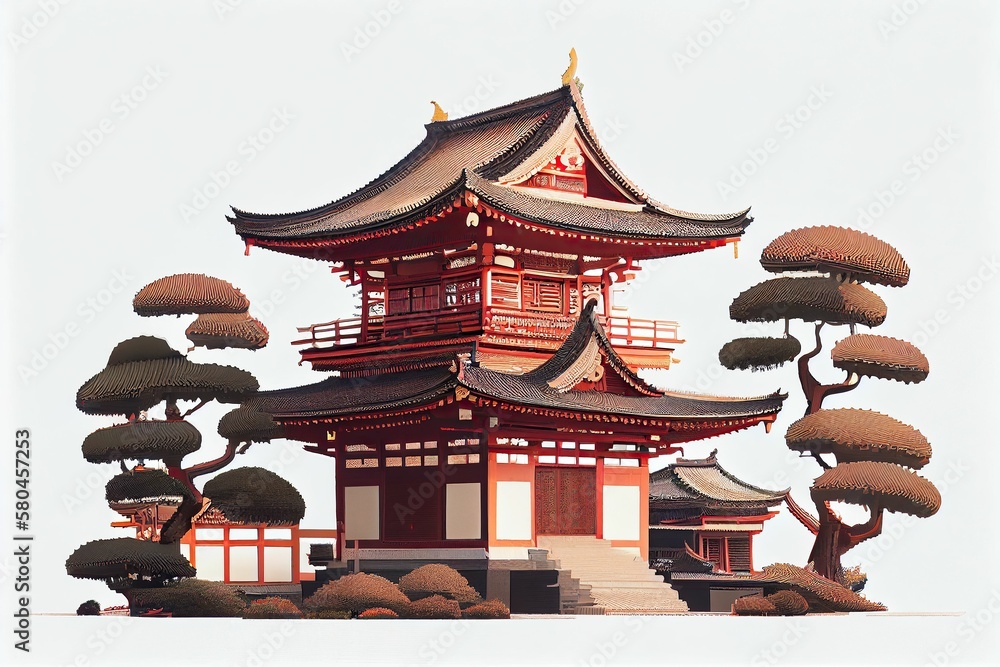 The flat illustration of asian temple, generative ai contents by ...