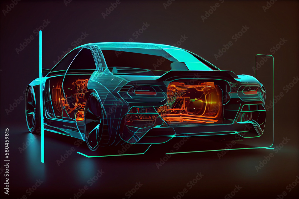 Hologram of Smart car isometric in HUD style. Electric auto. Hologram ...