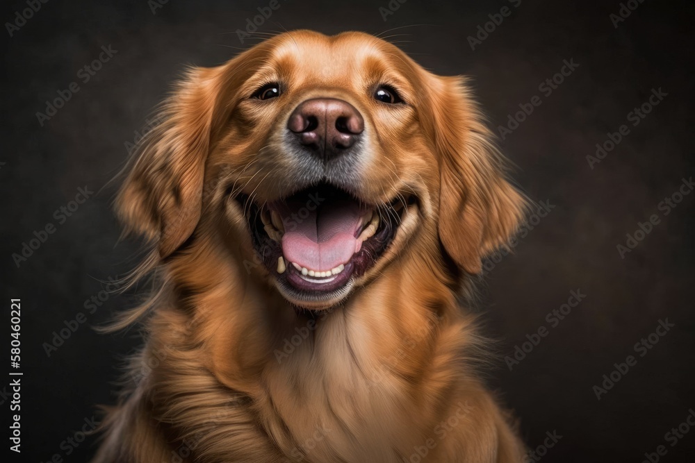 Dog (Golden retriever) having a big smile. Watch your mouth. Generative ...